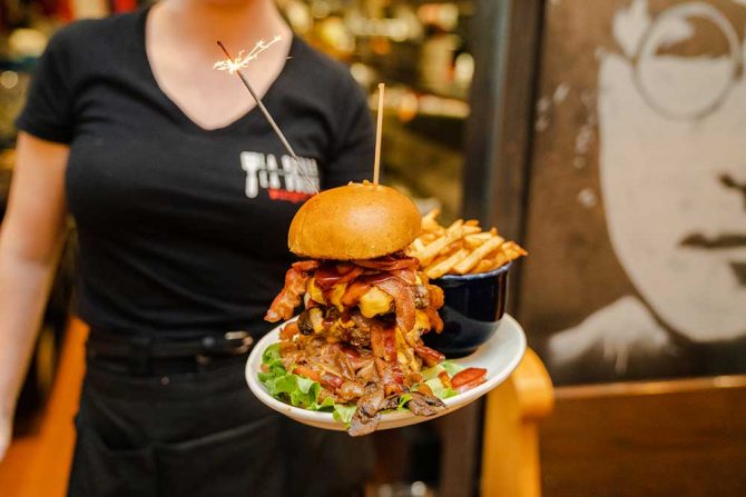 100 year old lady eats a Heart Attack Burger at La Belle & La Boeuf ...
